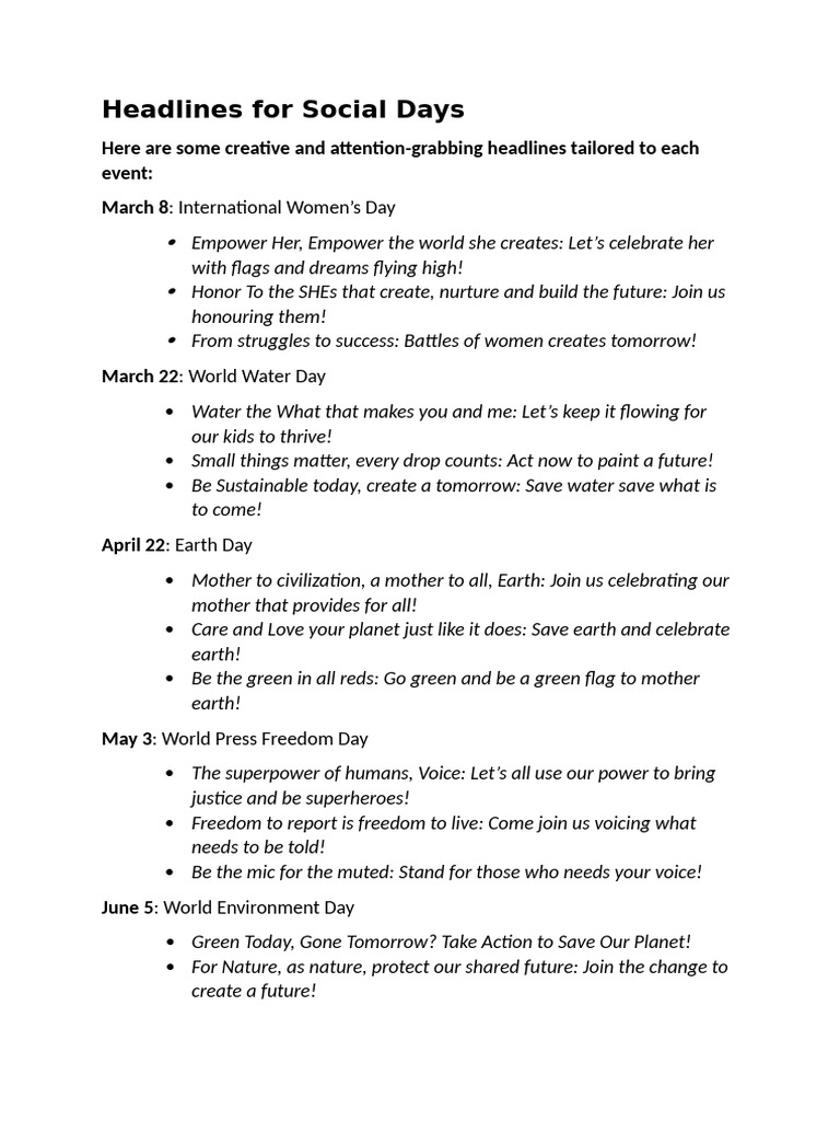 Creative Headlines for Social Events | PDF