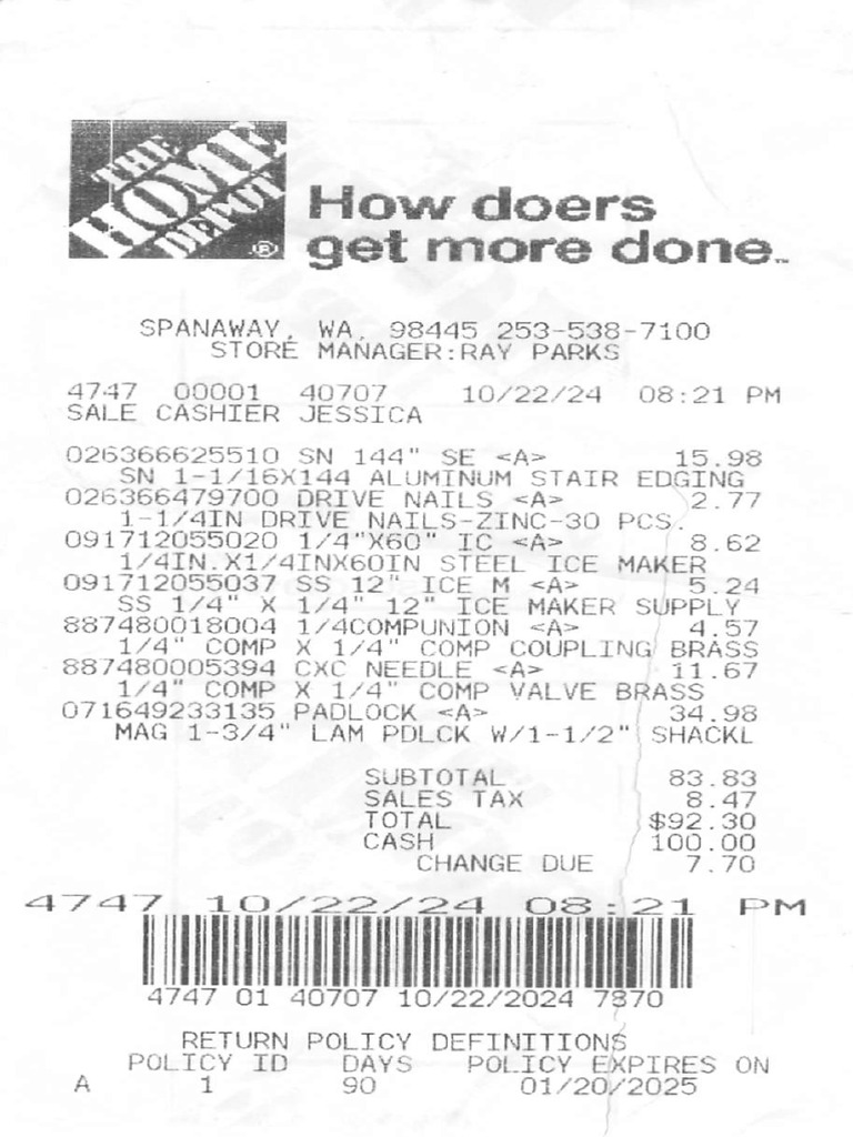 Home Depot Reciept | PDF