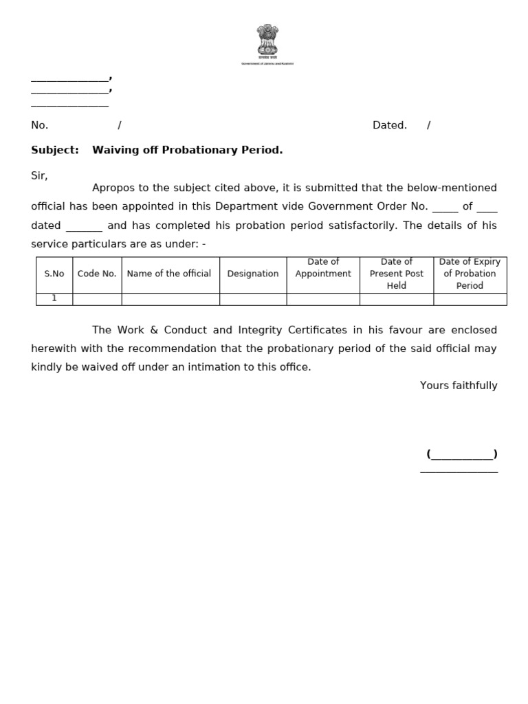 Waiving Off Probation Certificate | PDF