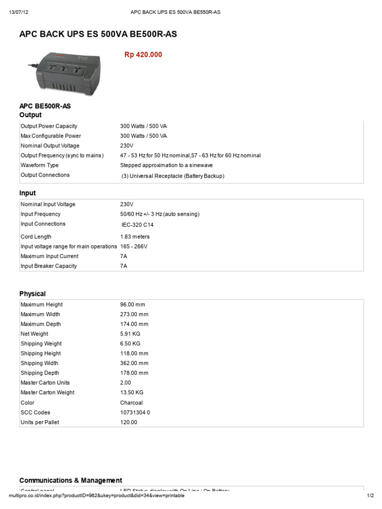 Apc Back Ups Es 500va Be550r-As | PDF | Mains Electricity ...