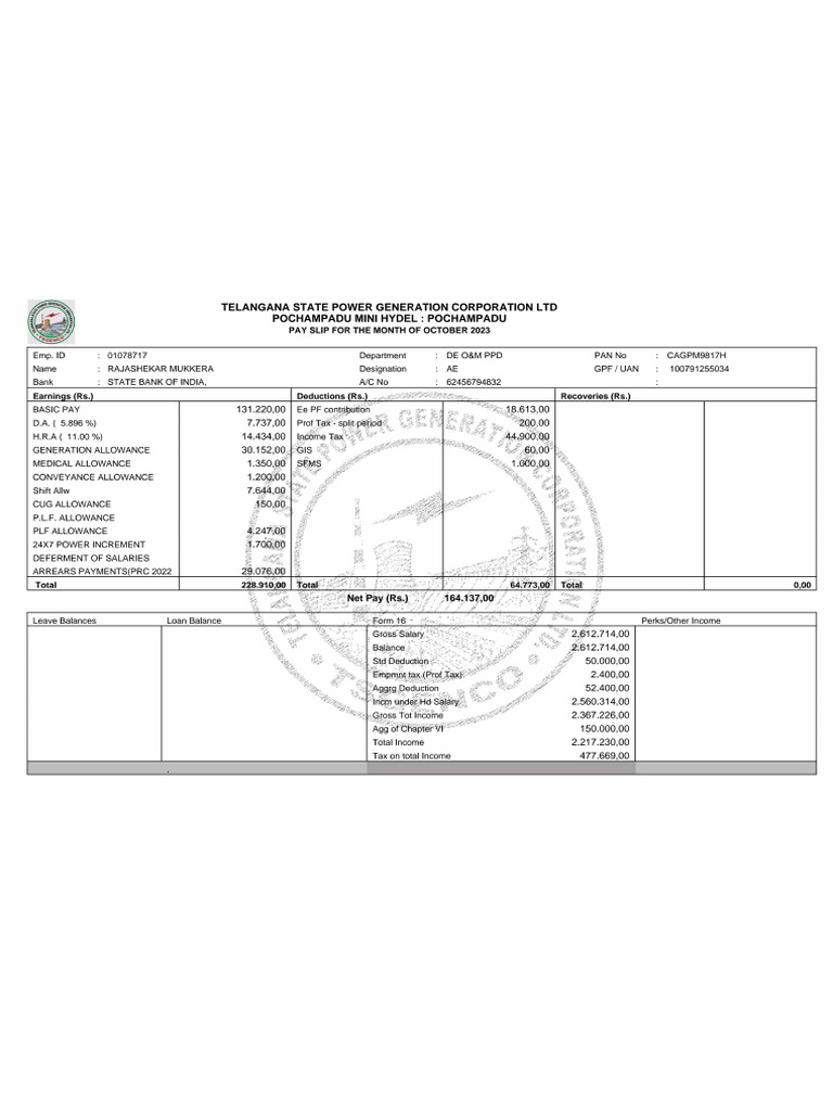 Rajashekhar Pay Slips | PDF