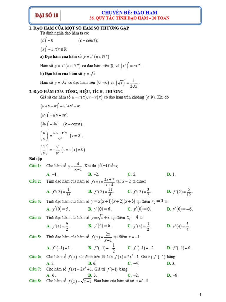 HS - Quy Tac Tinh Dao Ham | PDF