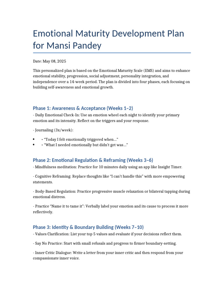 Emotional Maturity Development Plan Mansi Pandey | PDF