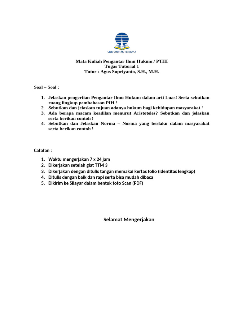 MK Pih (Pthi) - Tugas Wajib 1 | PDF