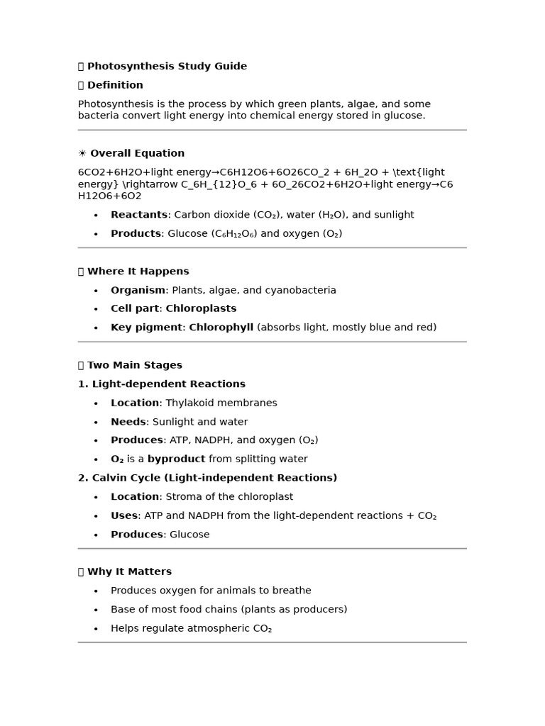 ? Photosynthesis Study Guide | PDF