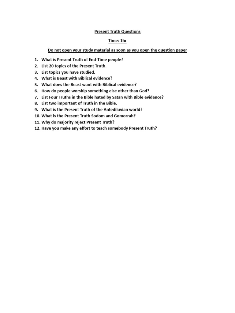 Present Truth Questions | PDF