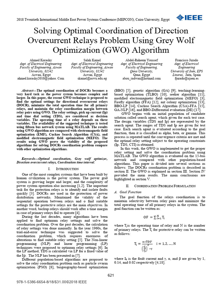Solving Optimal Coordination of Direction Overcurrent Relays Problem Using Grey Wolf ...