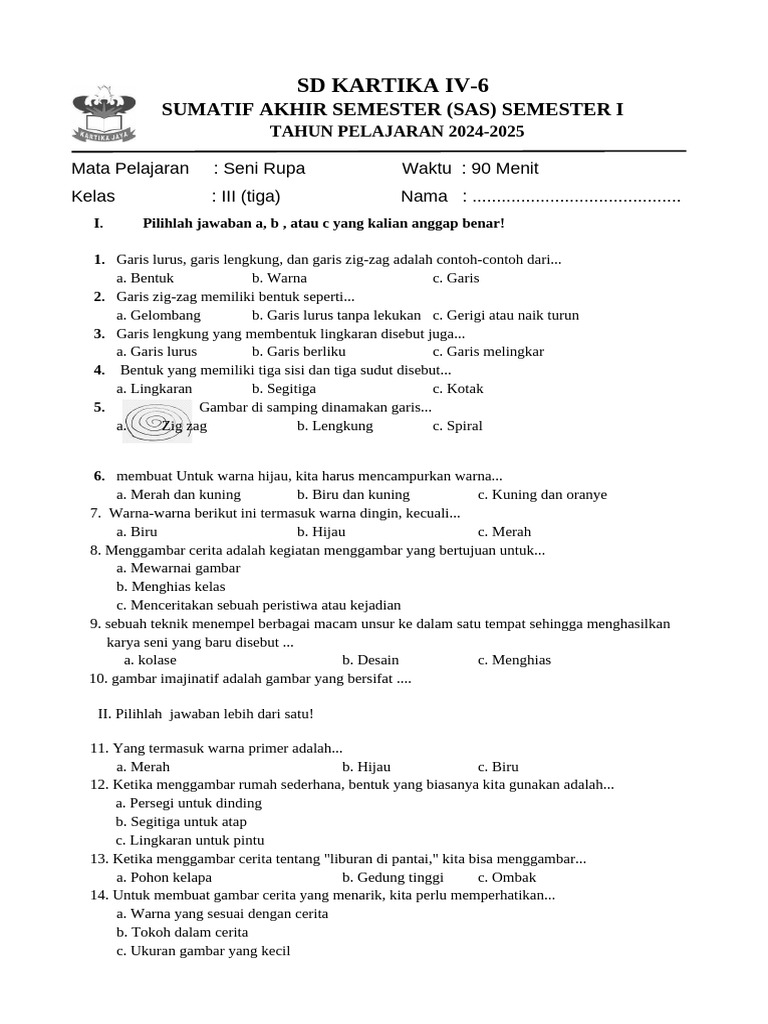 SAS 1 Seni Rupa | PDF