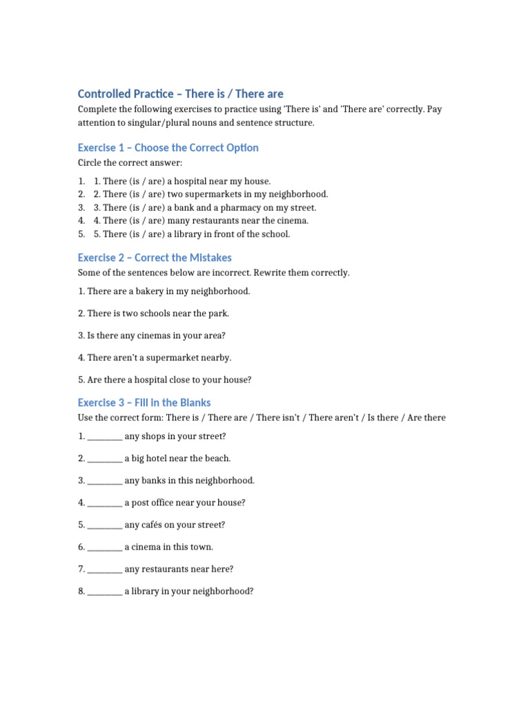 Controlled Practice There Is There Are Worksheet | PDF