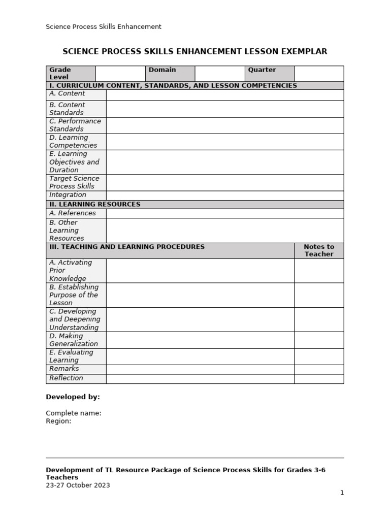 TEMPLATE SPS DEV-LessonExemplar | PDF