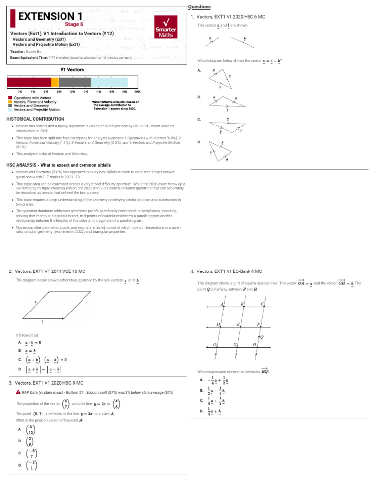 HSC Extension 1 Vectors Analysis Guide | PDF | Euclidean Vector ...