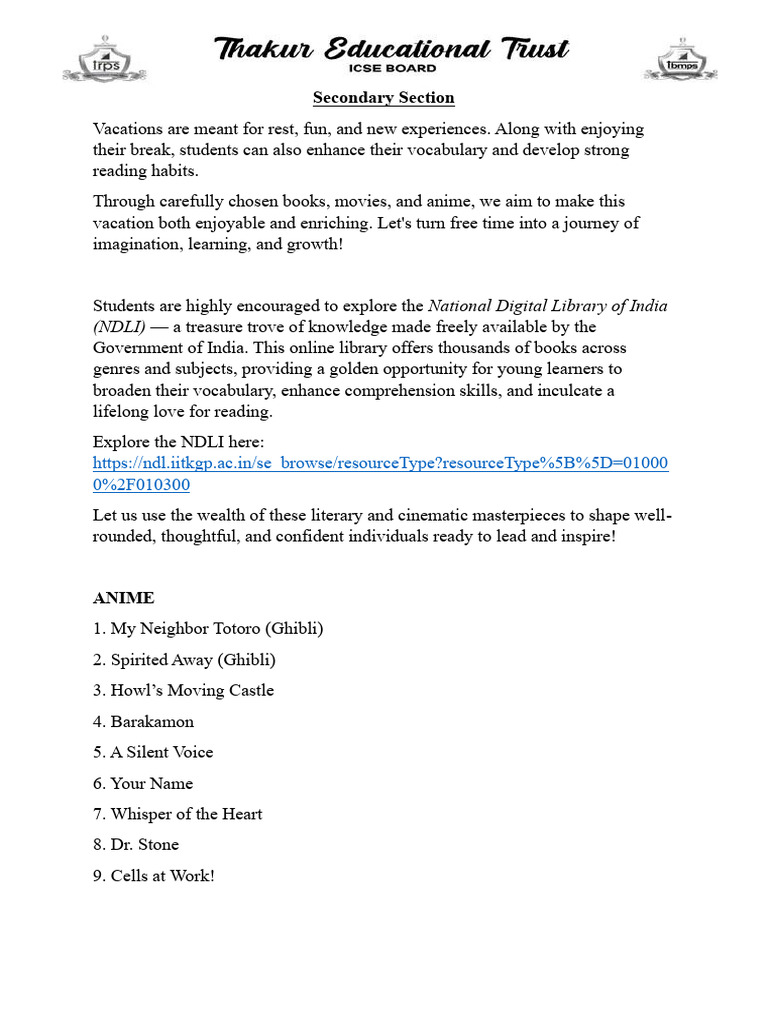 Summer Break Reading | PDF