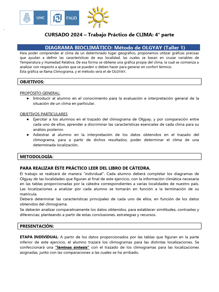 TRABAJO PRACTICO #1 Cuarta Part - DIAGRAMA BIOCLIMÁTICO - 2024-1 | PDF | Clima