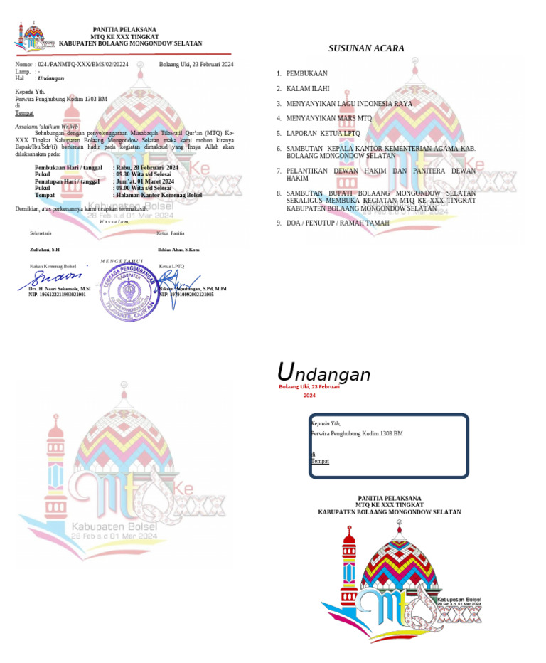 Undangan MTQ Ke XXX untuk Perwira Penghubung | PDF
