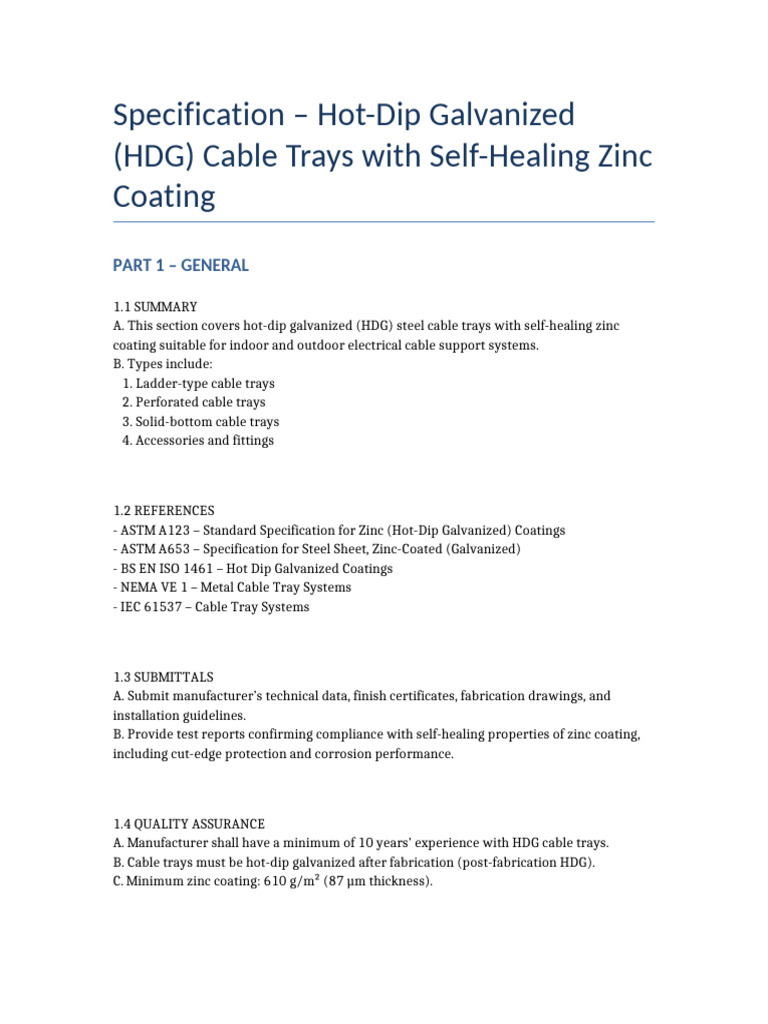 HDG Cable Tray Specification With Self-Healing Zinc Coating | PDF | Building Engineering ...
