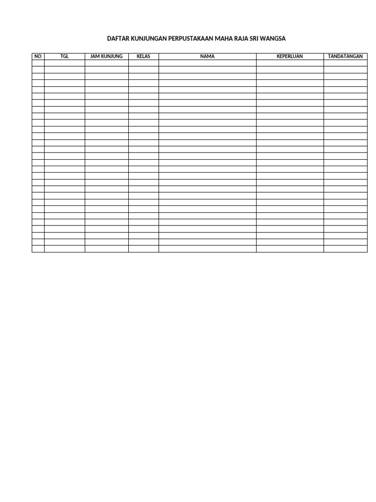 Daftar Kunjungan Perpustakaan | PDF