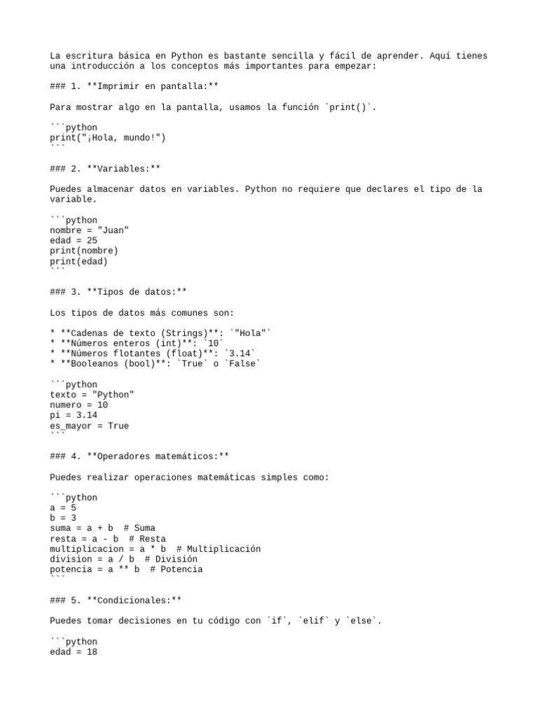 La escritura básica en Python | PDF