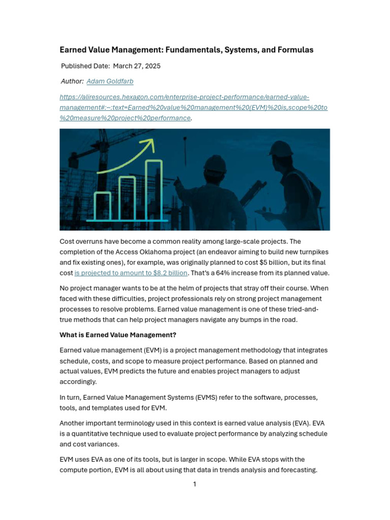 EVM - Earned Value Management - Fundamentals Systems and Formulas | PDF ...