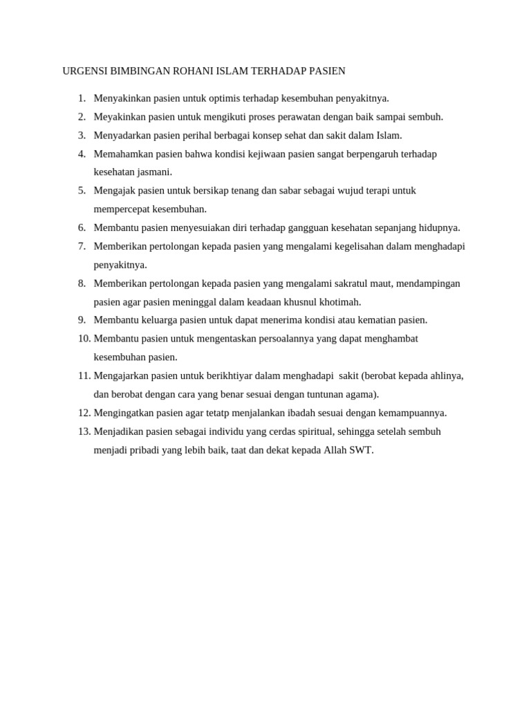 URGENSI BIMBINGAN ROHANI ISLAM TERHADAP PASIEN | PDF