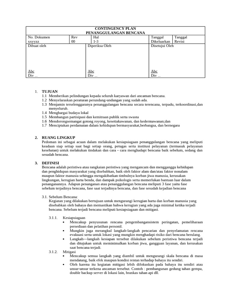 Contigency Plan - Penanggulangan Bencana | PDF