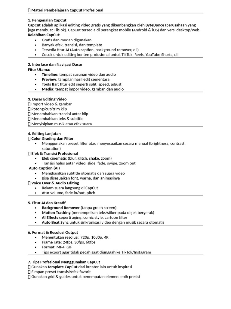 ? Materi Pembelajaran CapCut Profesional | PDF