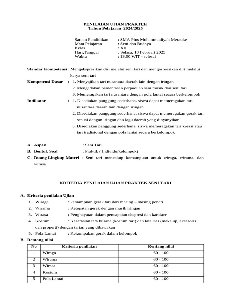 PENILAIAN UJIAN PRAKTEK seni budaya | PDF