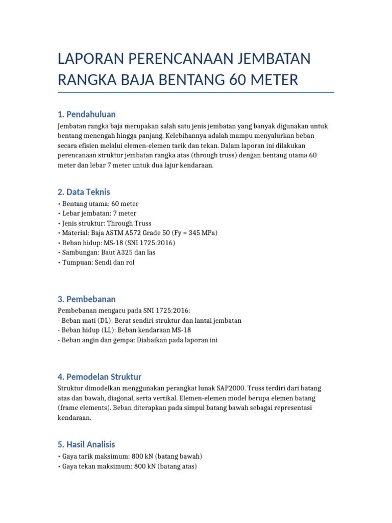 Laporan Perencanaan Jembatan 60m | PDF