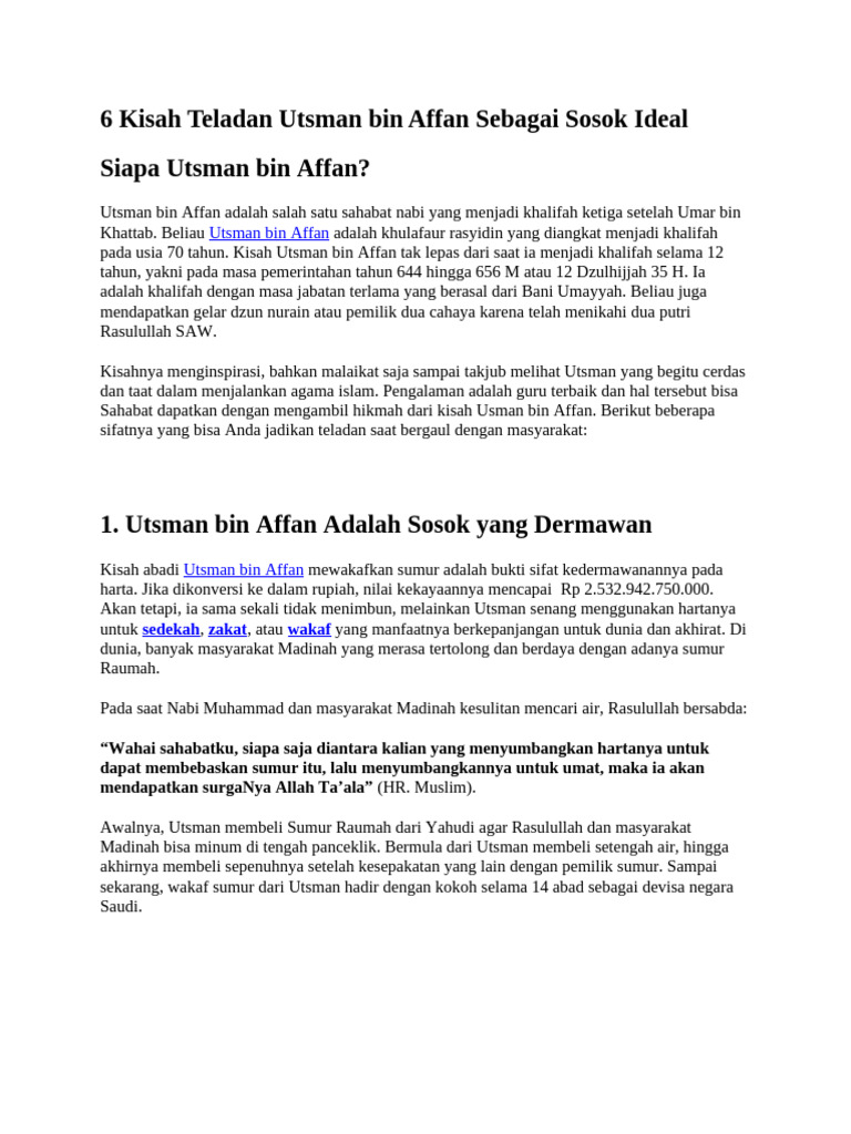 Teladan Utsman bin Affan yang Inspiratif | PDF
