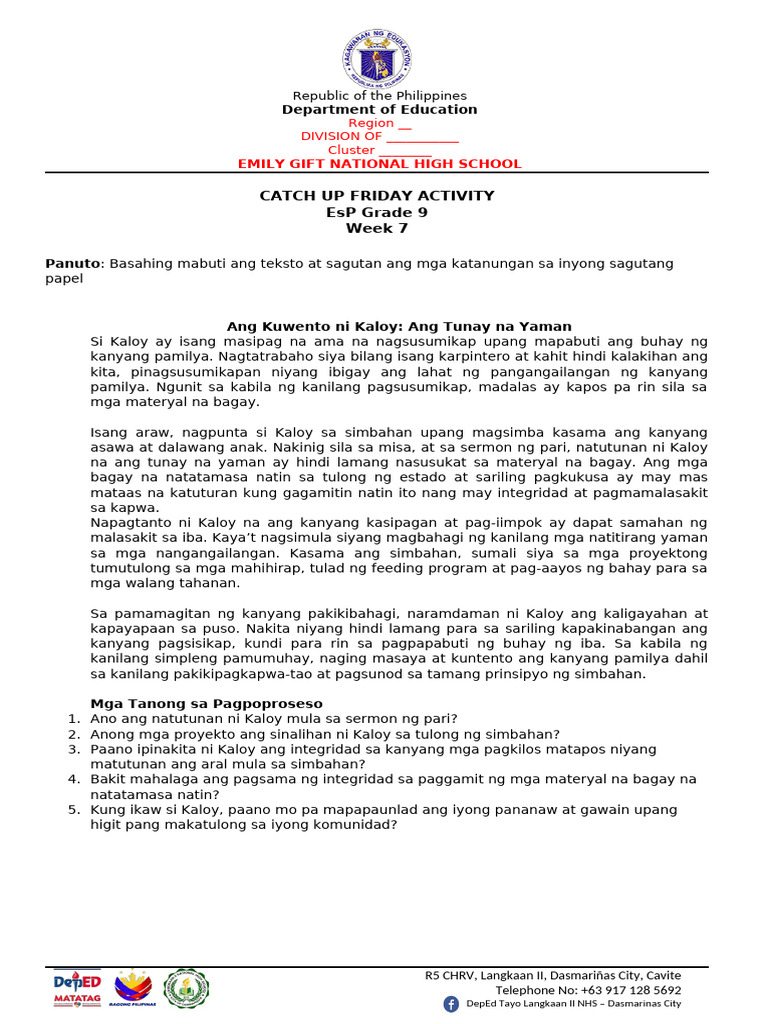 CUF EsP9 Week 7 | PDF