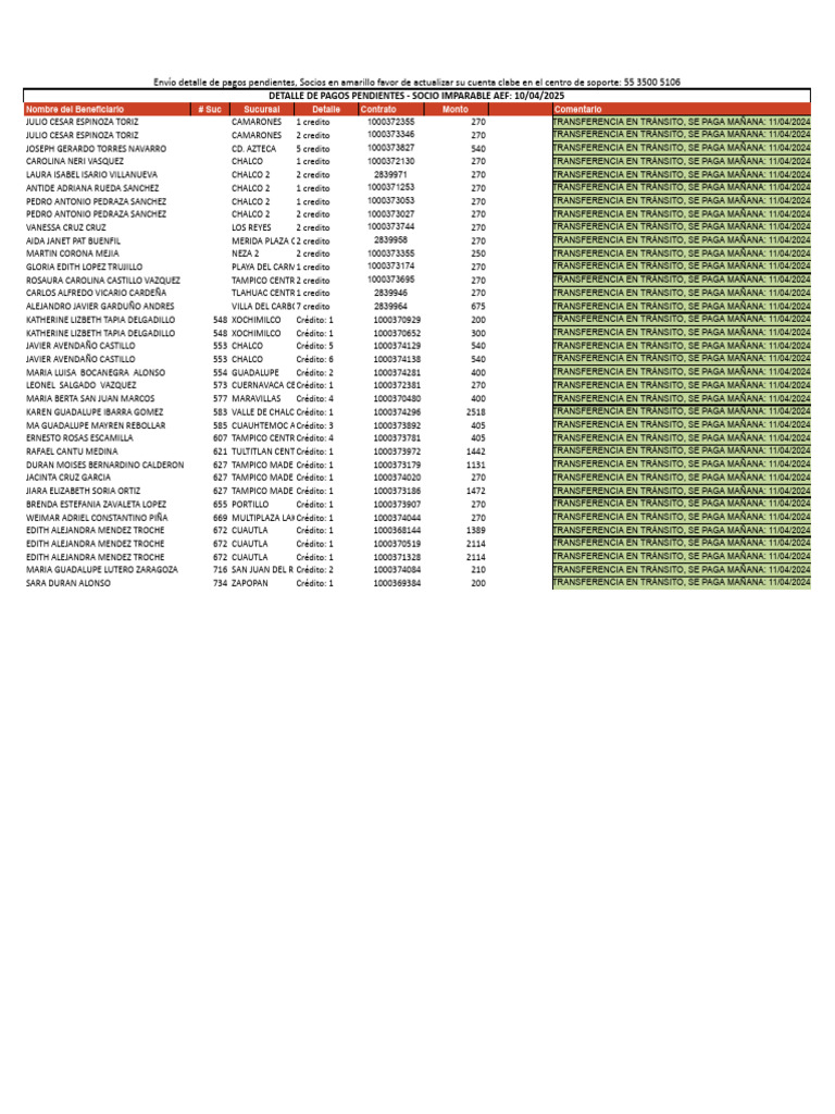 Detalle de Pagos Pendientes AEF | PDF
