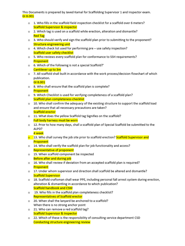 Aramco Scaffolding Supervisor Exam Guide Pdf Scaffolding Stairs