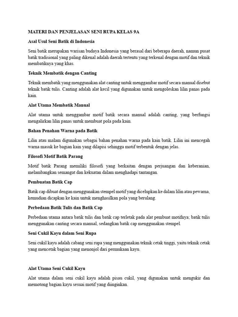 Materi Dan Penjelasan Seni Rupa Kelas 9a | PDF