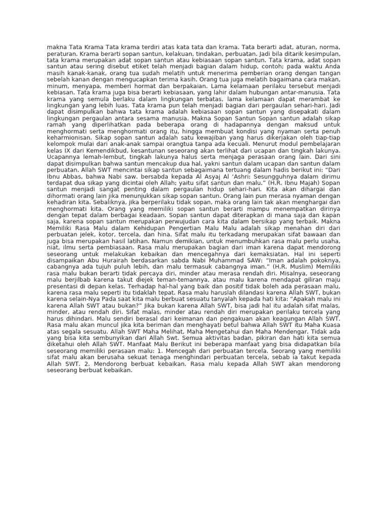 makna Tata Krama Tata krama terdiri atas kata tata dan krama | PDF
