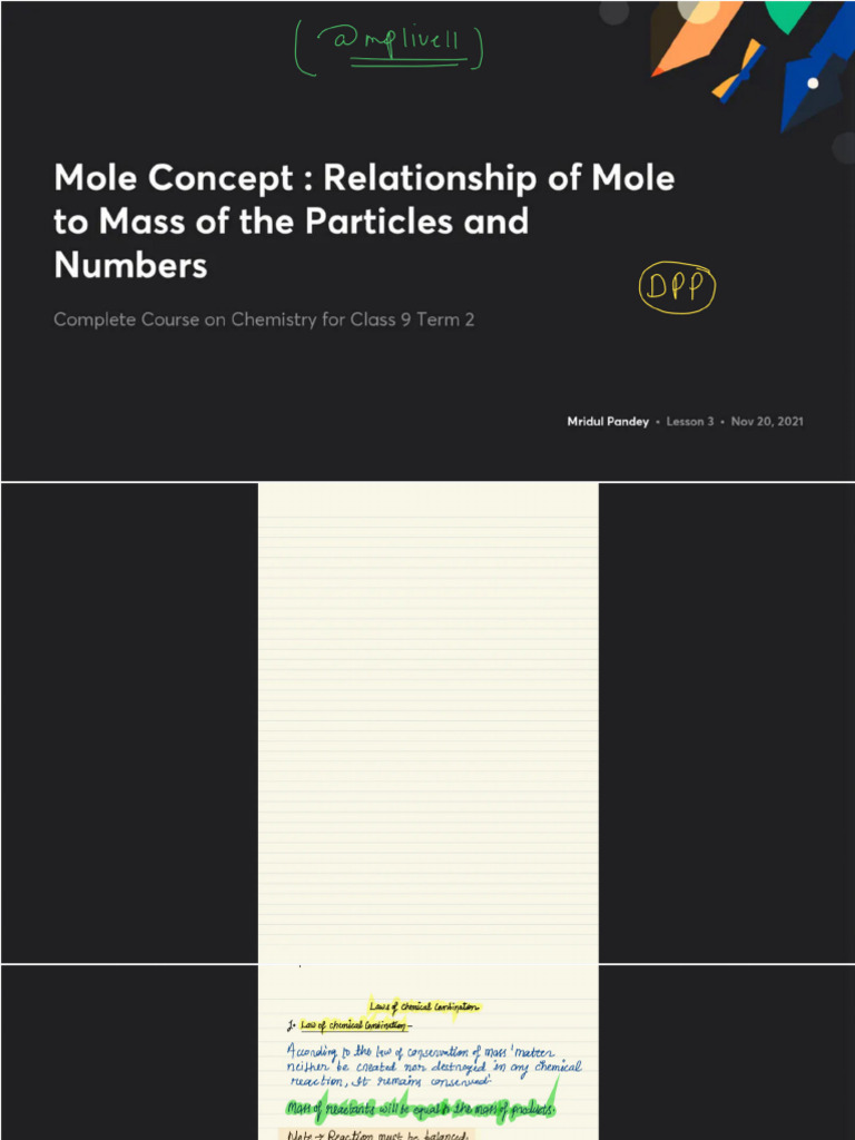 Mole Concept Relationship of Mole To Mass of The Particles and Numbers ...