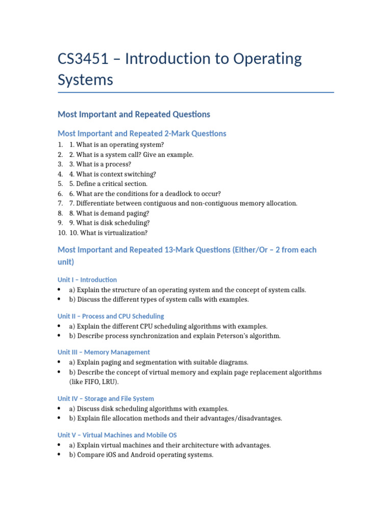 CS3451 Most Important Questions | PDF