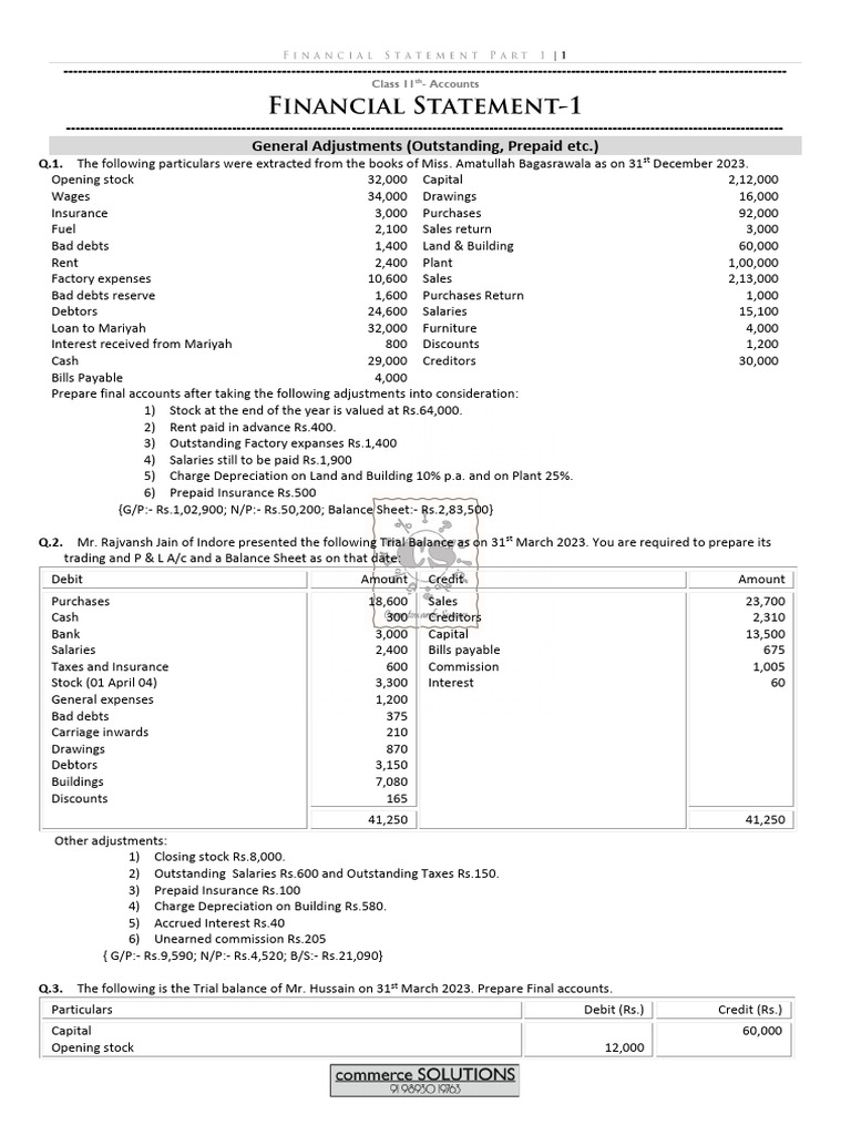 Financial Statement With Adjustments Part 1.. | PDF | Debits And ...