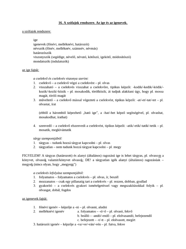 16.szofaji Rendszer Ige Igenevek | PDF