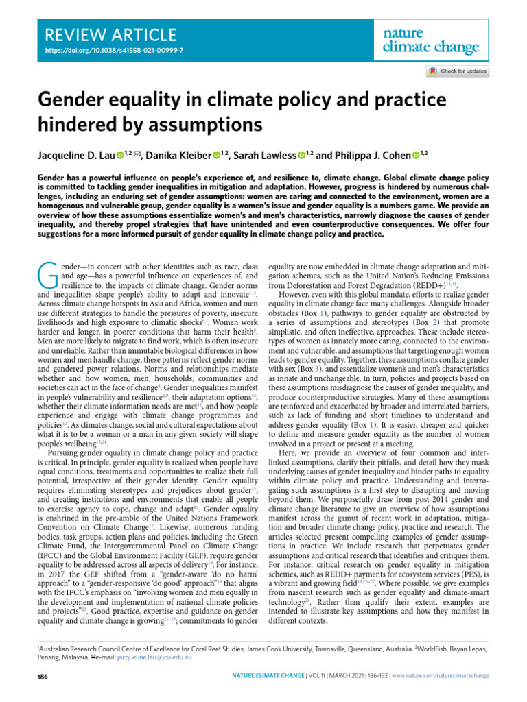 Ob2 Gender s41558-021-00999-7 | PDF | Gender | Gender Studies