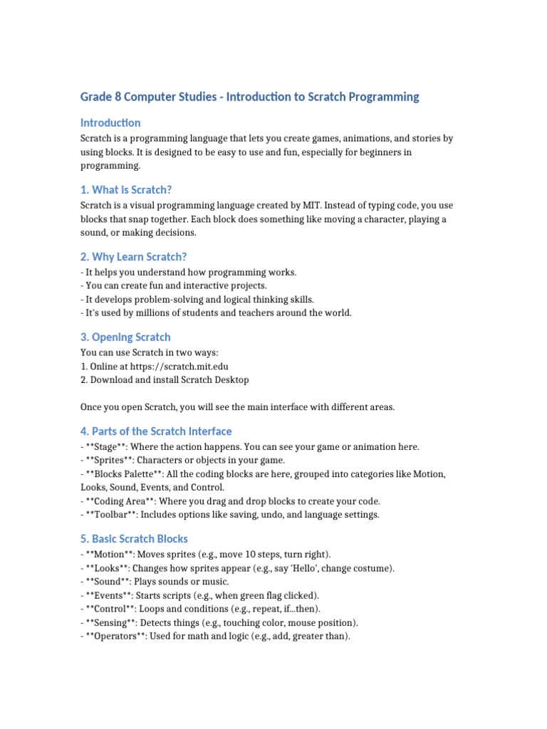 Grade 8 Introduction To Scratch | PDF | Scratch (Programming Language ...