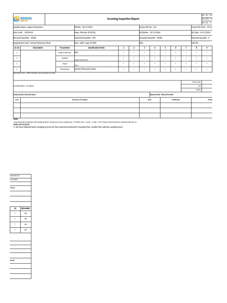 ST-618 split Caps IQC Report - 19-11-2024 - Copy | PDF