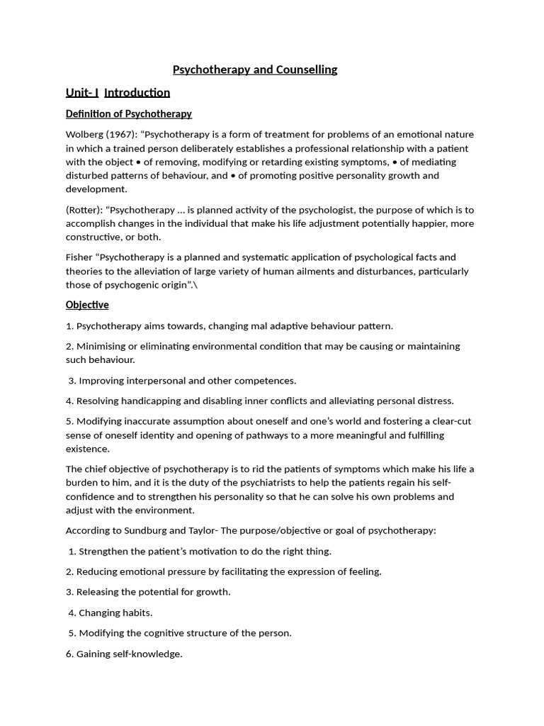 Overview of Psychotherapy Types and Goals | PDF | Psychotherapy ...