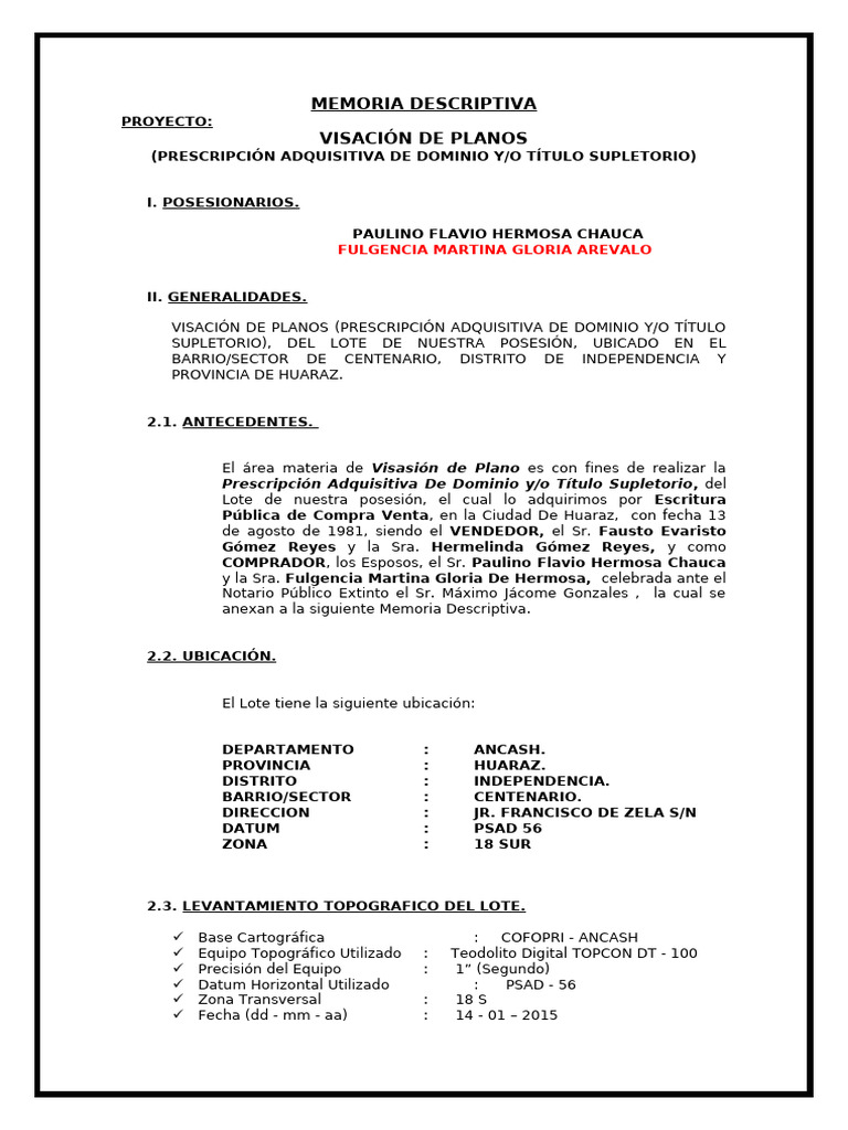 Hermosa Chauca Paulino (Fco de Zela) - Indep. - HZ | PDF | Geodesia ...