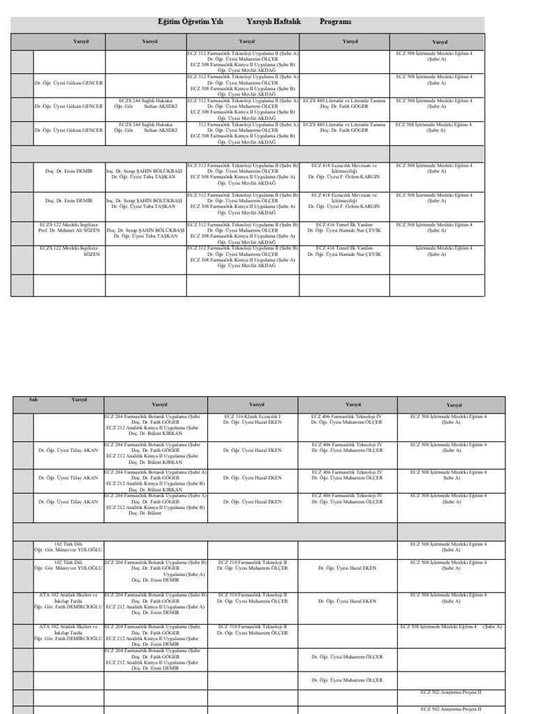 2023 2024 Bahar Yariyili Haftalik Ders Programi 28 02 2024 | PDF