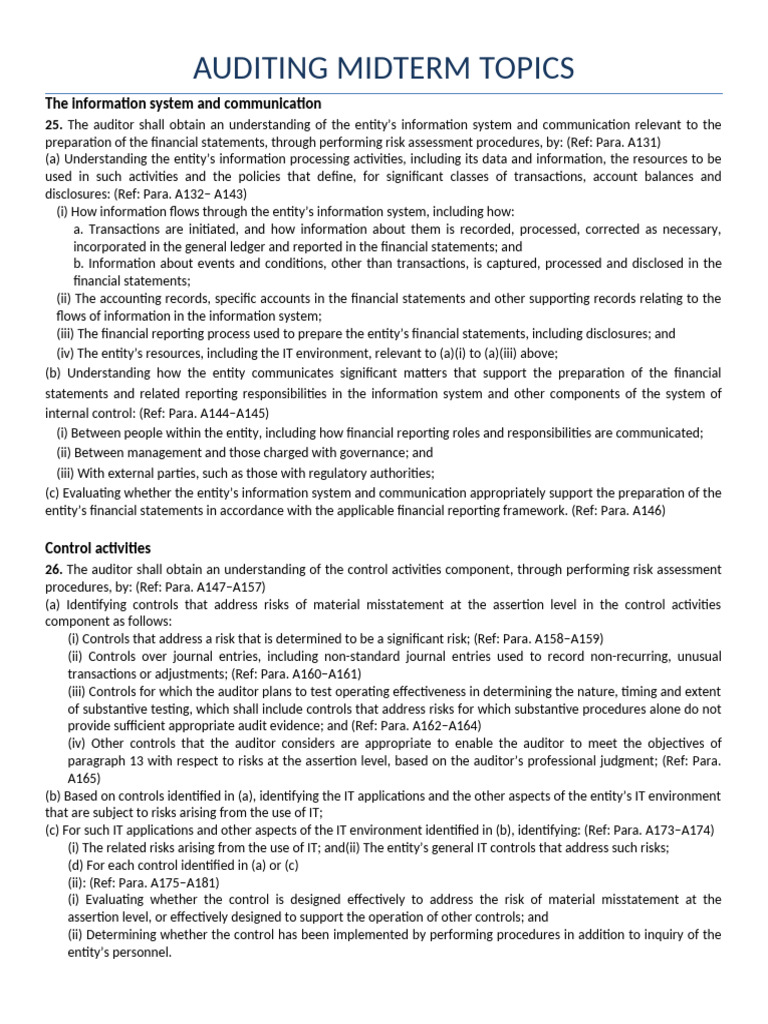 Auditing Midterm Topics | PDF | Audit | Internal Control