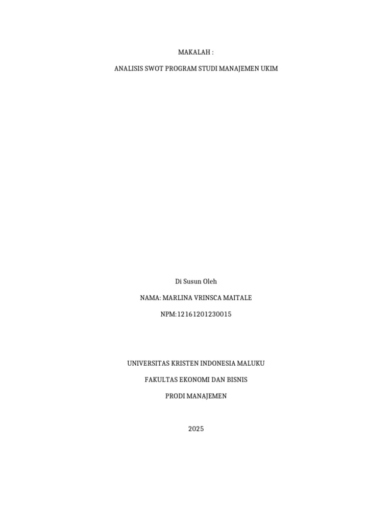 Makalah Analisis SWOT Manajemen UKIM Referensi | PDF