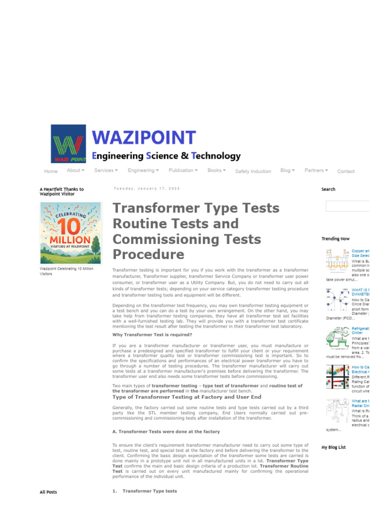 WAZIPOINT Engineering Science & Technology_ Transformer Type Tests ...