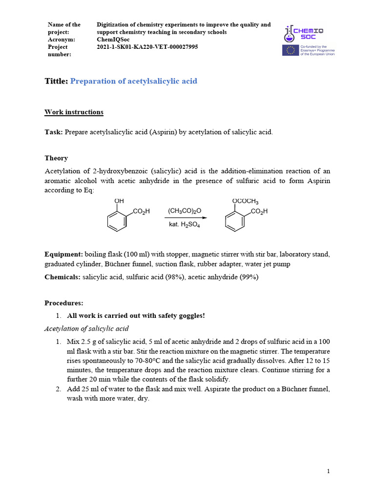 Preparation of Acetylsalicylic Acid | PDF | Aspirin | Acid