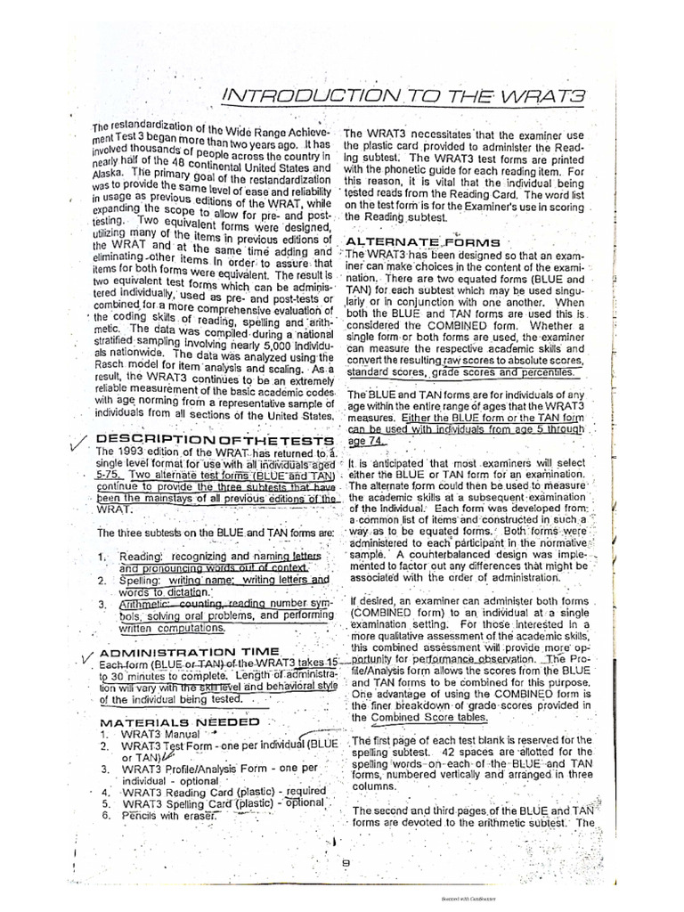 WRAT Manual | PDF