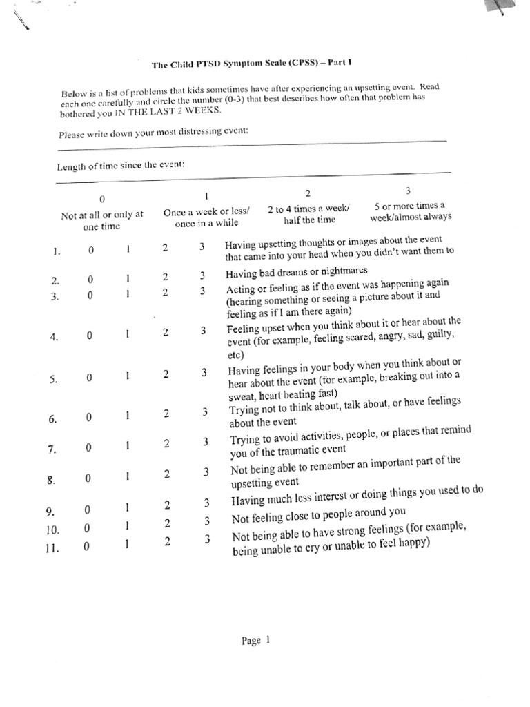 PTSD Scale For Children | PDF