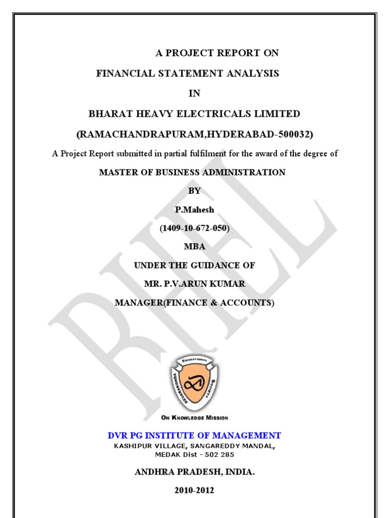 A Project Report On Financial Statement Analysis | PDF | Equity ...